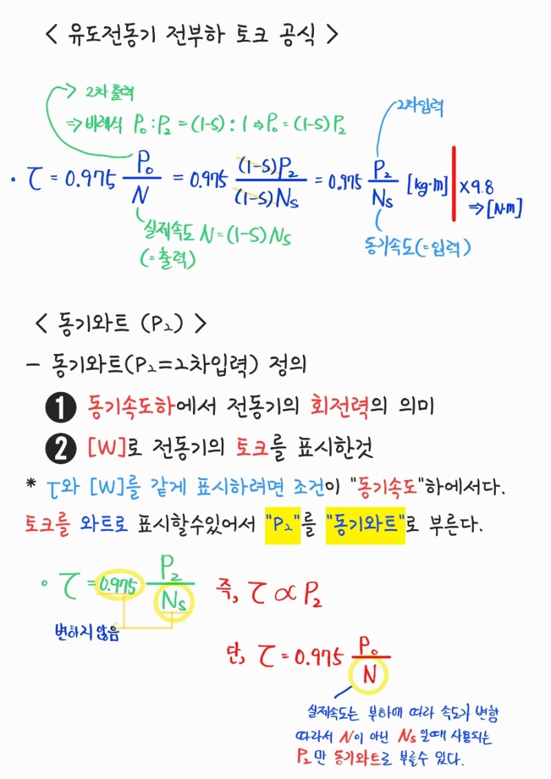 전기기사전기산업기사 전기기기 80강 유도전동기 토크 공식 및 동기와트 네이버 블로그